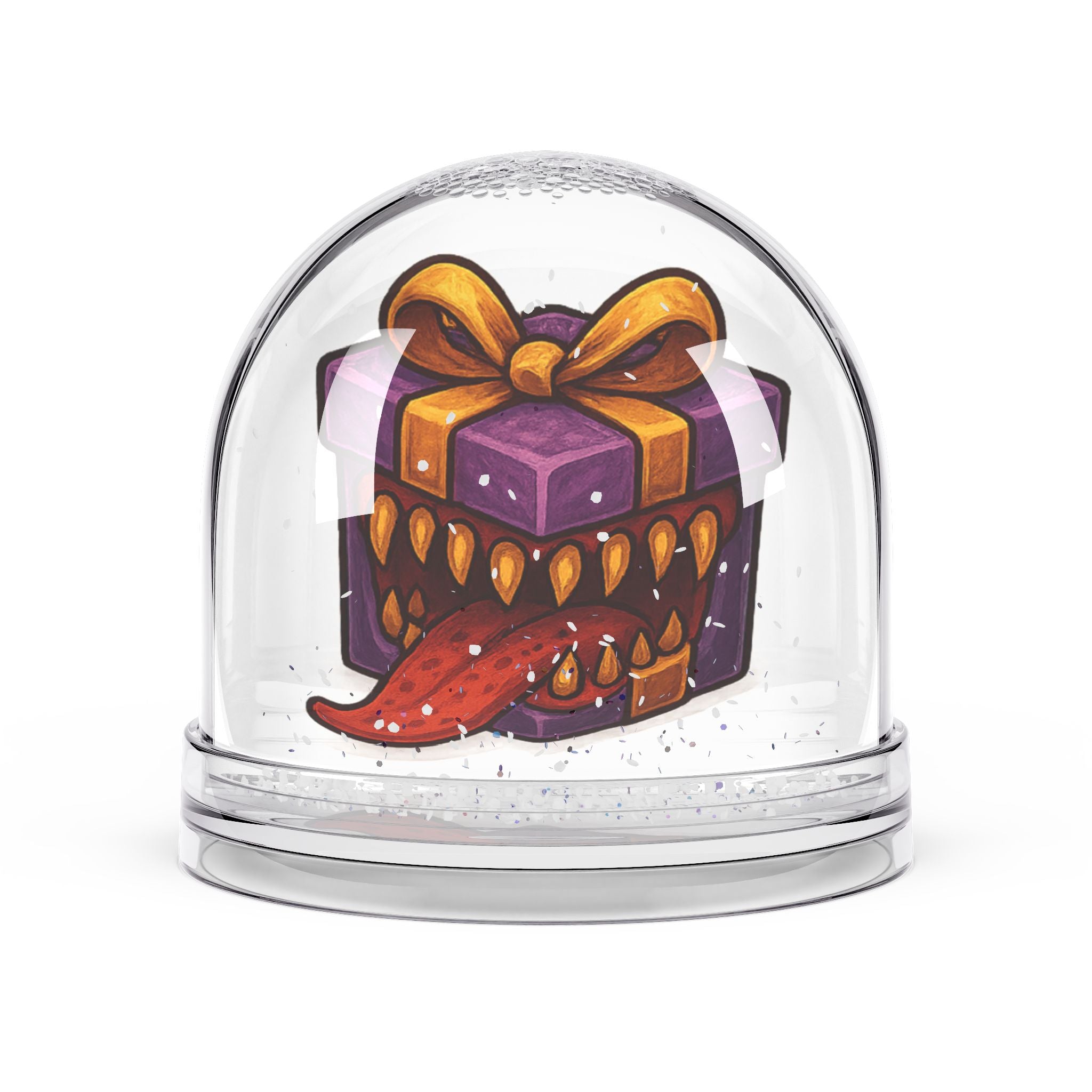 Purple Mimic Present Snow Globe – Riski Dice